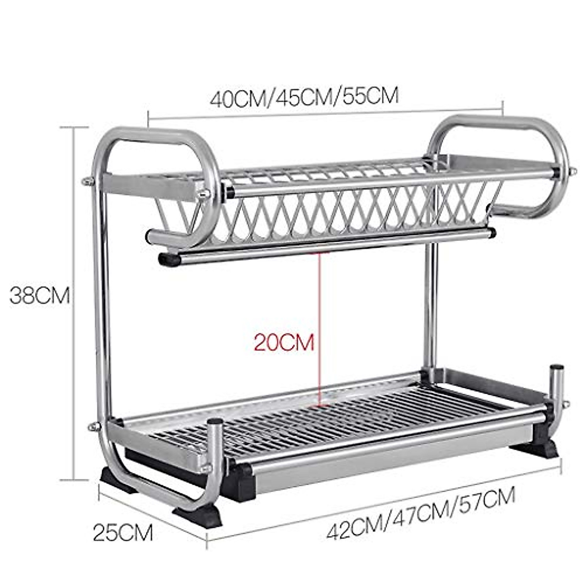 SDGH Dish Rack Stainless Steel Dish Rack Dish Rack Drain Rack Kitchen Storage Rack Tableware Rack Kitchen Rack Wall (Size : 47CM)