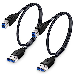 Besgoods USB 3.0 Cable A-Male to B-Male [1.5ft/50cm] Short Cable Braided Cord- 2Pack, Black