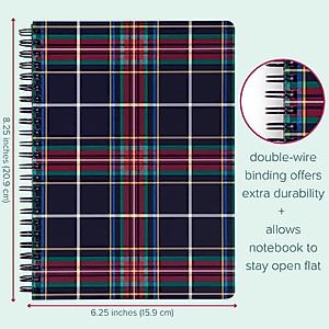 Vera Bradley Holiday Mini Spiral Notebook, College Ruled Paper, 8.25" x 6.25" with Pocket and 160 Lined Pages, Tartan Plaid