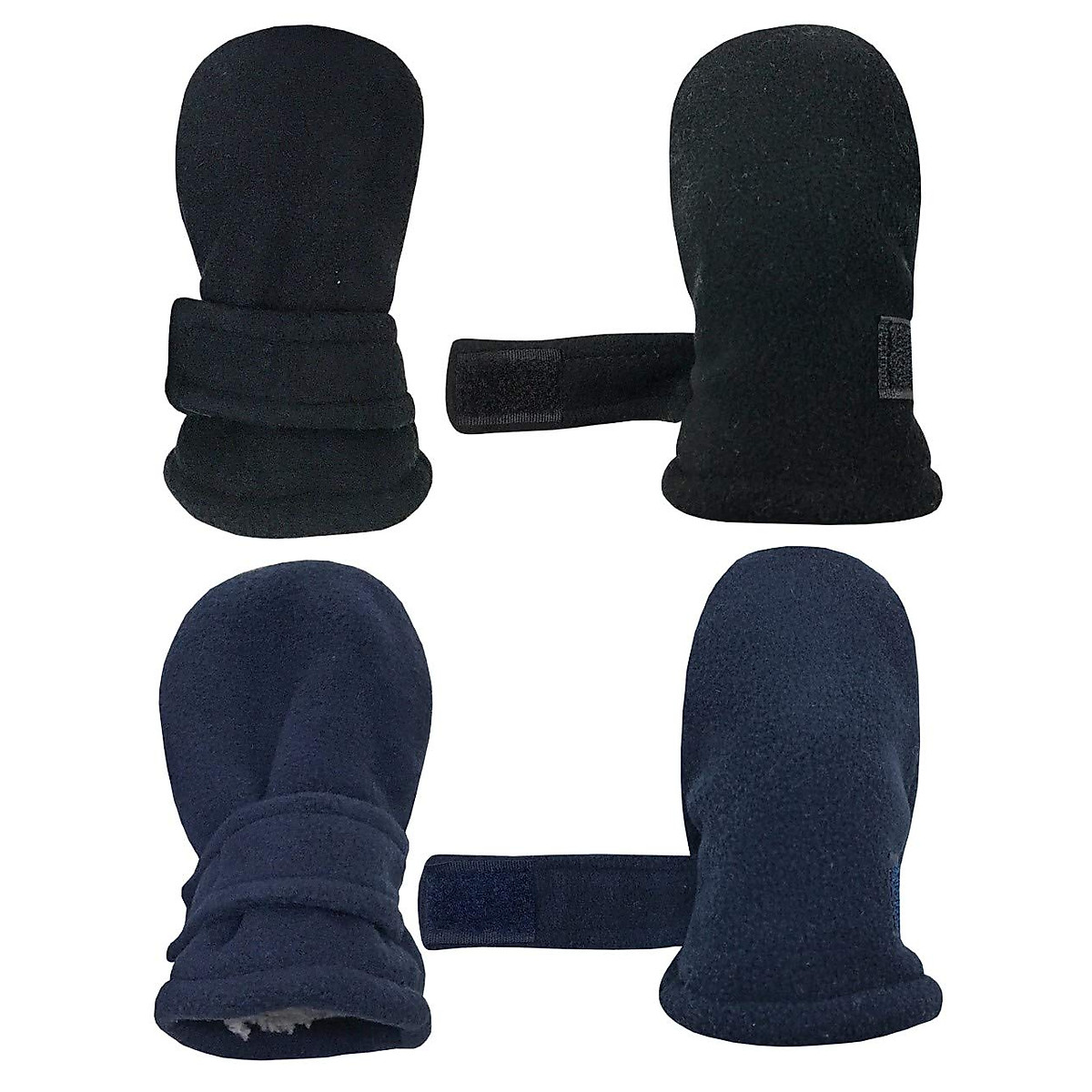 N'Ice Caps Baby Toddler Mittens Kids 2 Pairs Fleece Gloves Winter Warm Sherpa Lined Pack (Black/Navy Pack - Infant No Thumbs, 6-18 Months)