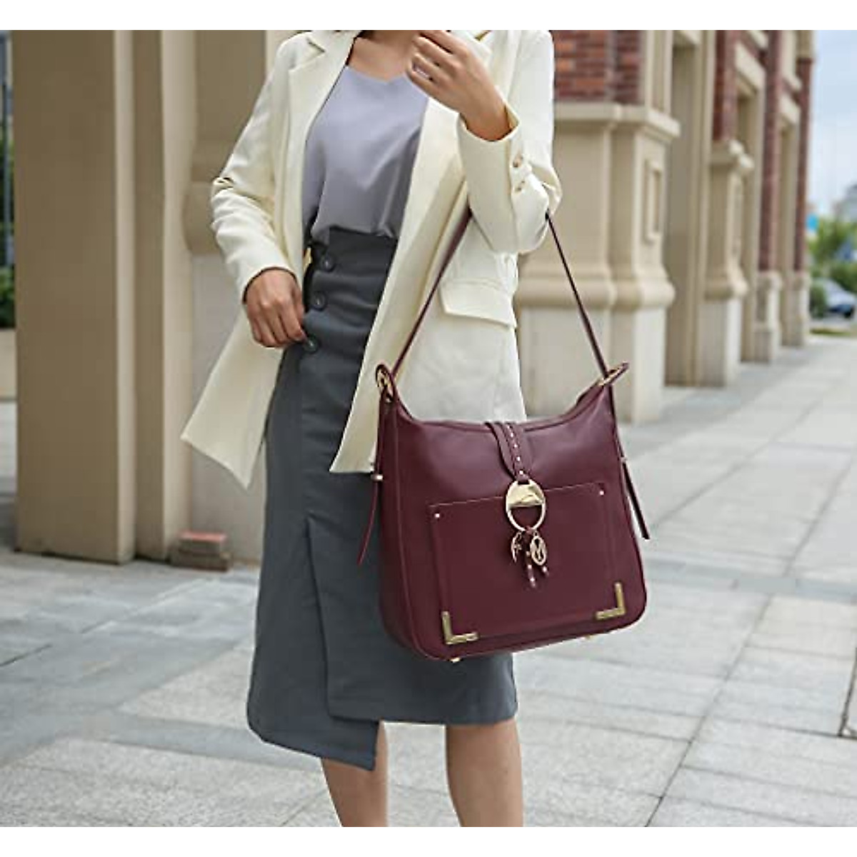 MKF Hobo Bag for Women – PU Leather Shoulder Purse Pocketbook Fashion – Top Handle Multi Pocket Handbag Taupe