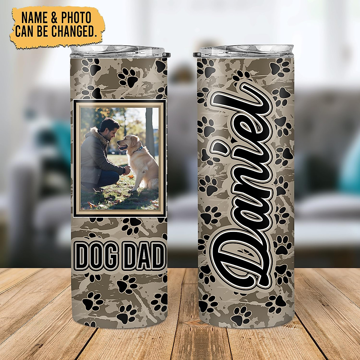 Hyturtle Personalized Picture Dog Dad Tumbler Gifts for Dog Lovers, Father's Day Cup Gifts For Men From Dogs, Best Birthday Gift Idea for Fur Dad - Custom Photo 20oz Stainless Steel Skinny Tumbler