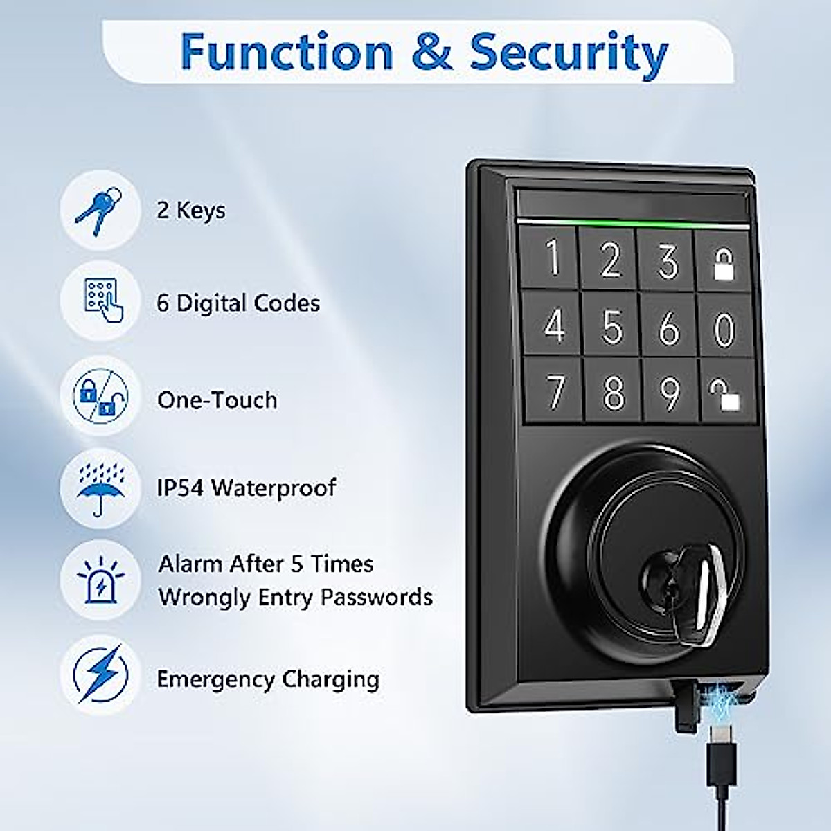 Keyless Entry Door Lock with Keypad, Electronic Smart Lock, Keyless Door Lock with 2 Keys, Electronic Keypad Deadbolt, Door Locks with Keypads, 103 Codes, Auto Lock, Easy Installation, Black