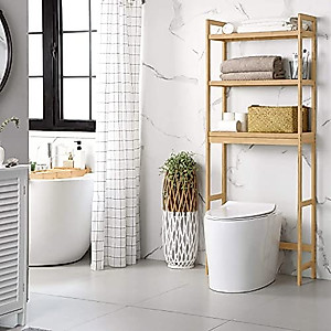 SONGMICS Over The Toilet Storage, 3-Tier Bamboo Over Toilet Bathroom Organizer with Adjustable Shelf, Fit Most Toilets, Space-Saving, Easy Assembly, Natural UBTS001N01