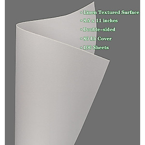 Linen Textured Cardstock White 100 Sheets 80 lb Cover, 8.5 x 11 Inches for Printers, Invitation, Arts and Craft, Scrapbook, DIY Projects