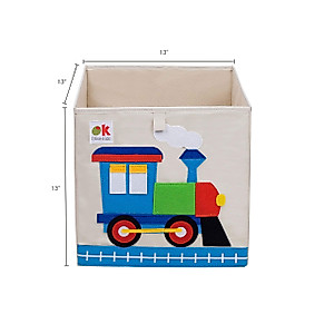 Wildkin Kids 13 Inch Storage Cube for Boys and Girls, Perfect Use in Your Child's Bedroom or Playroom, Storage Cubes Helps Keep Toys, Games, Books and Art Supplies Organized, Olive Kids (Train)