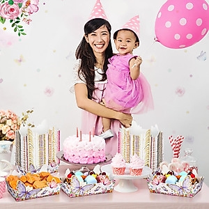 Fulmoon 200 Pack Butterfly Birthday Party Supplies Butterfly Paper Food Trays Bulk Disposable Food Boat Popcorn Nacho Snack Serving Trays for Butterfly Girl Party Favors Baby Shower Decor