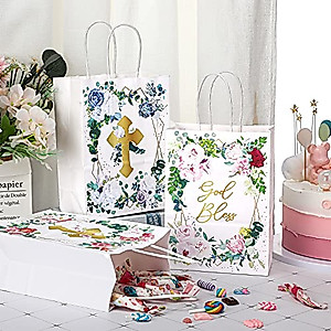 30 Pcs Religious Gift Bags Floral Design Small God Bless Bags Baptism Favors Treat Paper Bags for First Communion, Baby Shower Party Favors Christenings, Weddings, Confirmations, 8.3 x 5.9 x 3.15 Inch