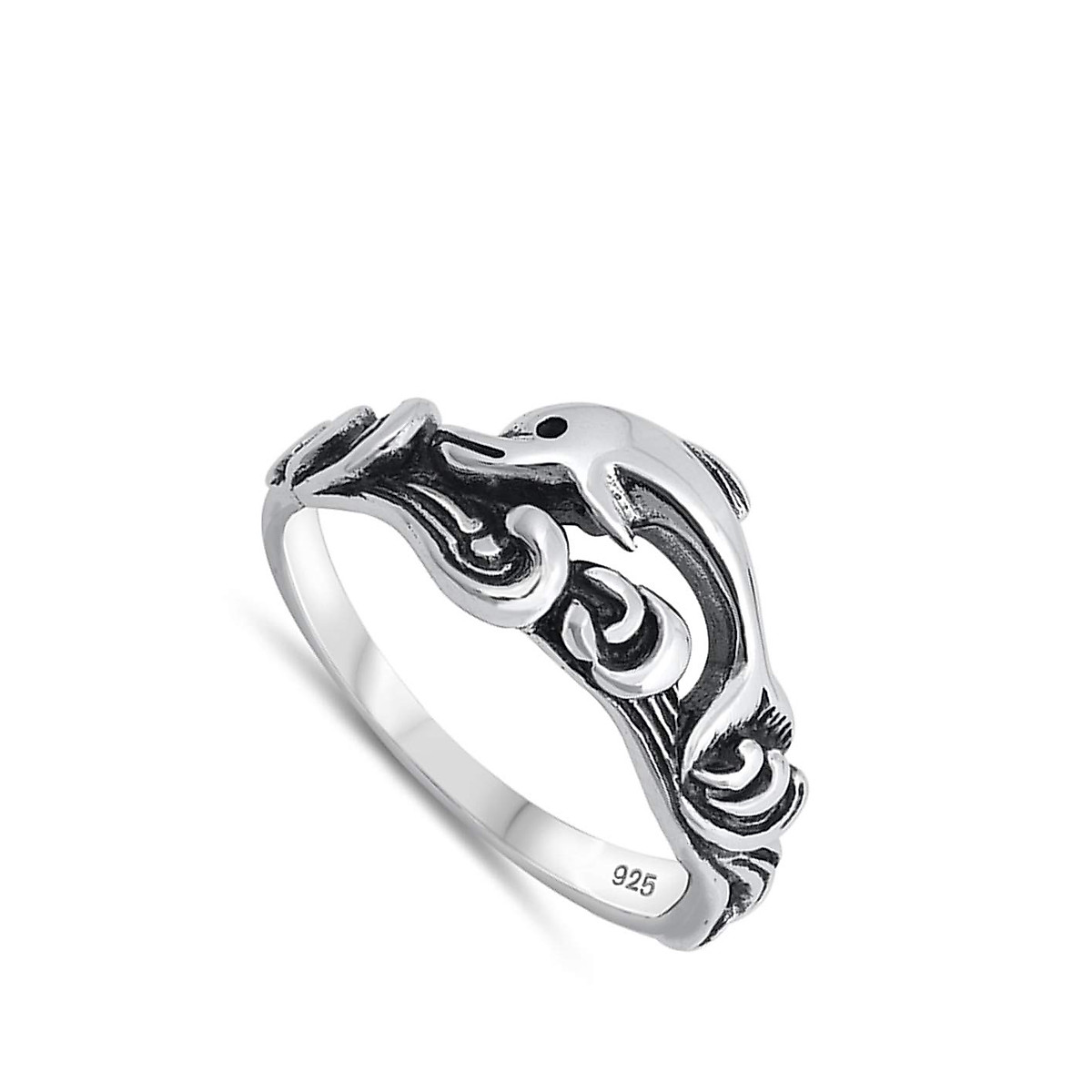 Oxidized Dolphin Animal Wave Play Ring New .925 Sterling Silver Band Size 6