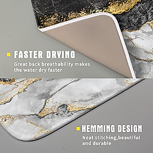 Black Gray Marble Dish Drying Mat - 16 x 18 inch Microfiber Dish Mat Absorbent Drying Pad Heat Resistant Dish Drainer Mats for Kitchen Countertop