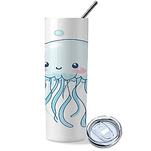 Tumbler with Lid and Straw Cute Blue Jellyfish thermos coffee travel mugcute cups 20 oz insulated tumbler for Daily Holiday Decor Gift coffee cup