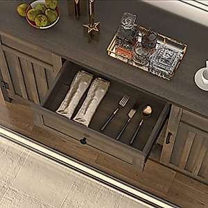 FATORRI Industrial Coffee Bar Cabinet with Wine Rack, Wood Buffet and Sideboard with Storage Cabinet, Rustic Credenza Cupboard for Kitchen Dining Room (55.12 Inch, Walnut Brown)