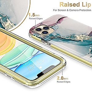 Esdot iPhone 12 Pro Max Case with Built-in Screen Protector,Cover with Fashionable Designs for Women Girls,Protective Phone Case for Apple iPhone 12 Pro Max 6.7" Turquoise Pink Marble