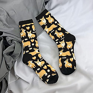 Muvtioc Funny Novelty Socks For Dog Lover,Cute Corgi Printed Casual Crew Sock Gifts For Men Women,Cute Funny Corgi