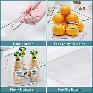 Oubonun Lazy Susan Organizers Set of 6, 10.2”x 9.4”x 4” Plastic Transparent Kitchen Cabinet Storage Bins with Handle, 4" Deep Container, 1/8 Wedge - Food Safe, BPA Free