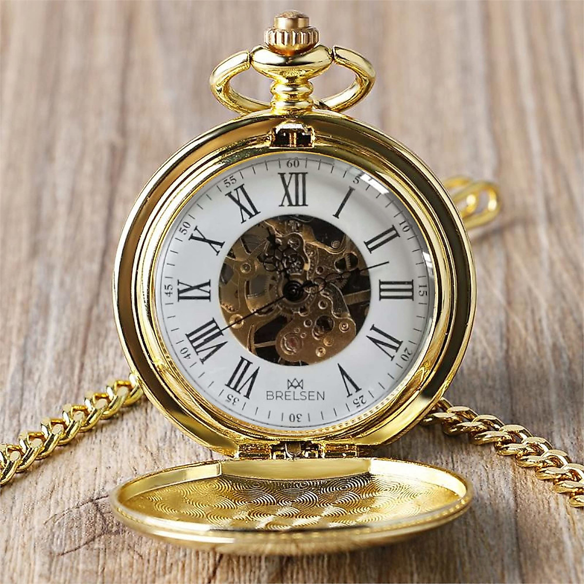 Brelsen Royal Gold Double Hunter Mechanical Pocket Watch
