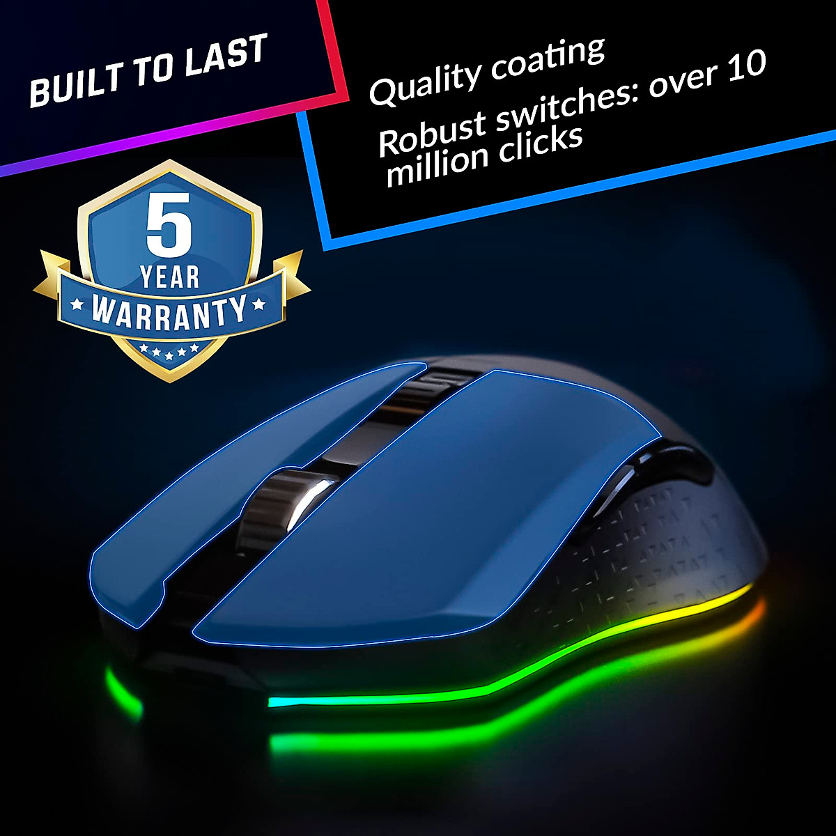 KLIM Blaze Rechargeable Wireless Gaming Mouse RGB New 2024 - High-Precision Sensor and Long-Lasting Battery - 7 Customizable Buttons - Up to 10000 DPI - Wired & Wireless Mouse for PC Mac & PS4 PS5