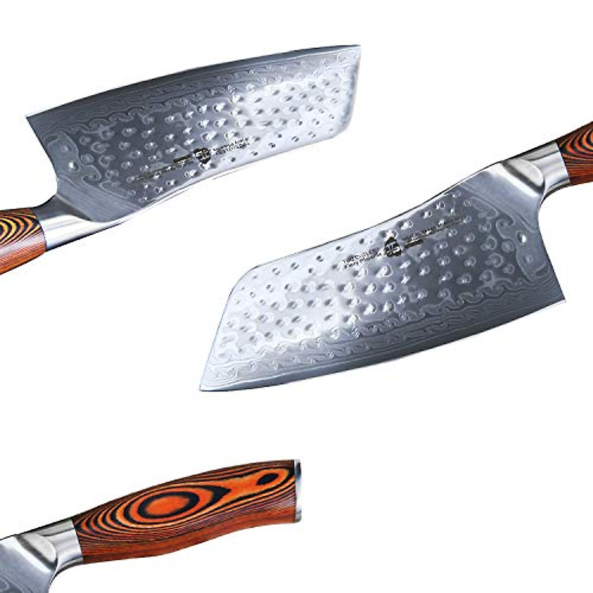 TUO Cutlery Cleaver Knife - Japanese AUS-10 Damascus Steel Hammered Finish - Chinese Chef's Knife for Meat and Vegetable with Ergonomic Pakkawood Handle - 7" - Fiery Phoenix Series