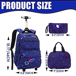 ZBAOGTW Rolling Backpack Boys 3 in 1 School Wheeled Backpack Set Kids Luggage School Travel Rolling Backpack for Boys with Starry Sky Printed