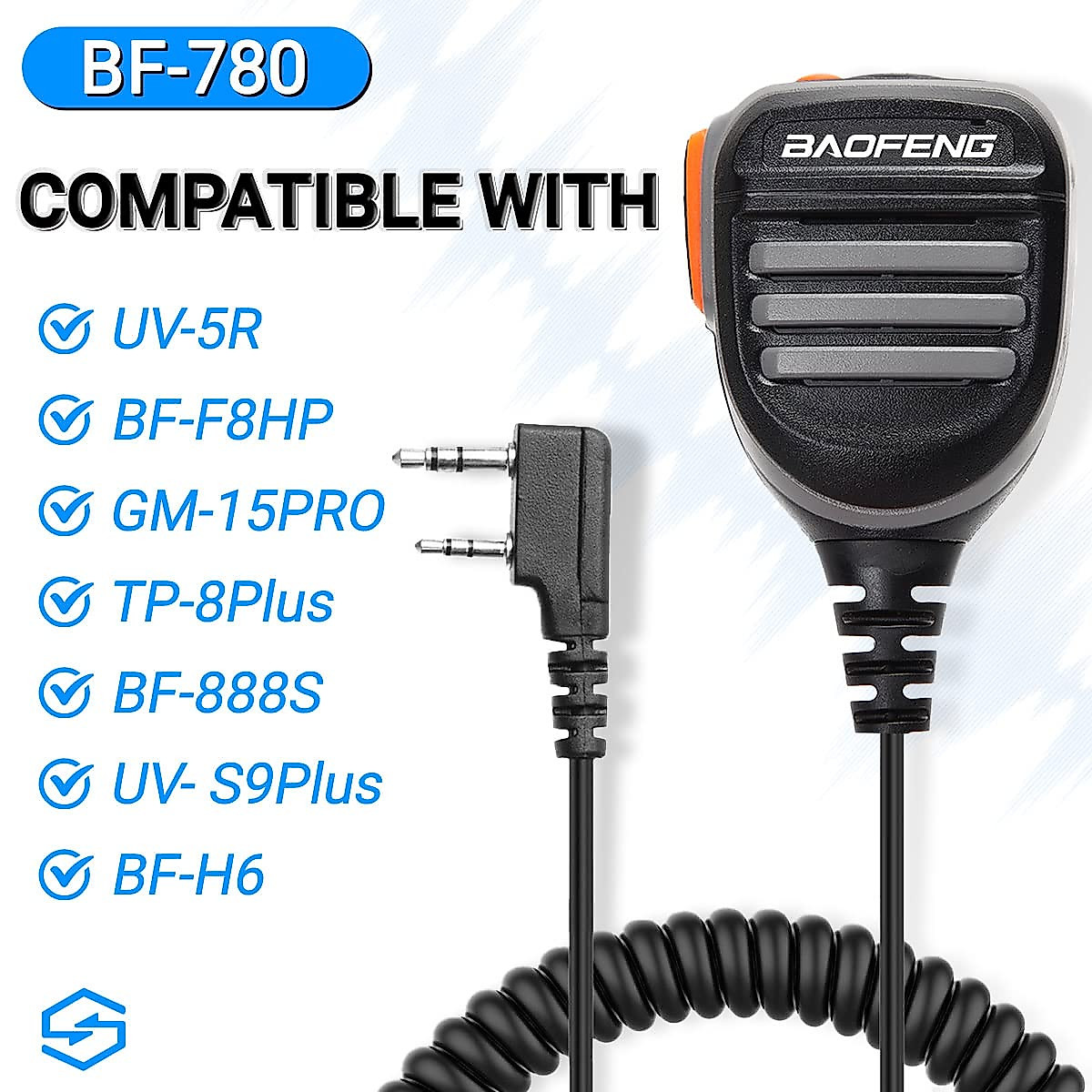 BAOFENG Walkie Talkie Speaker Mic Microphone, Remote Shoulder Police Mic UV-5R BF-F8HP 5RM UV-21R K5PLUS GM-15 Pro UV-5G Plus GM-5RH UV-17R TIDRADIO TD-H3 TD-H8 Quansheng UV-K5
