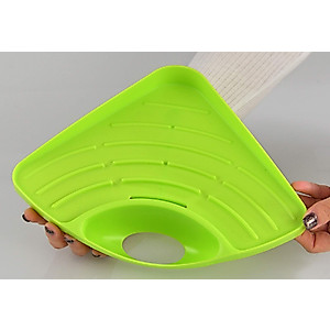 HOME-X Sponge Holder Kitchen Decor, Triangle Sink Corner Shelf - Storage Rack Suction Cup Holder Organizer for Dish Cloth Sponge Soap Cleaning Brush (Green)