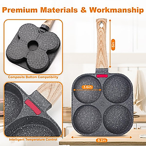 AHFLRITO Egg Pan, 4 Cup Egg Pans Nonstick, Healthy Breakfast Pancake Pan, Aluminum Omelette Pan, Easy Clean Small Egg Frying Pan, Fried Egg Cooker Suitable for Gas Stove & Induction Cookware