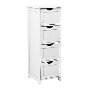 VINGLI White Bathroom Storage Cabinet with 4 Drawers Wooden Freestanding Slim Bathroom Floor Cabinet Small Side Organizer Storage Unit for Bathroom Livng Room Kitchen Office Hallway Entryway