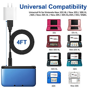 Trenro 2 Pack 3DS Charger Cable, 2DS DSi USB Power Charging Cord Compatible with Nintendo New 3DS XL/New 3DS/ 3DS XL/ 3DS/ New 2DS XL/New 2DS/ 2DS XL/ 2DS/ DSi/DSi XL, 4ft, Black