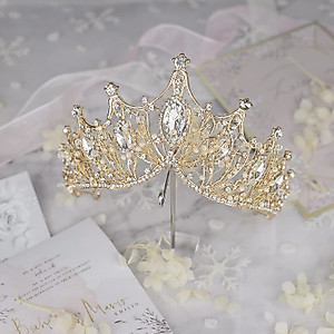 Women Baroque Queen Crown, Gold Princess Tiaras and Crowns Wedding Tiara and Crown for Bride Crowns for Women Adult and Girls - Prom Birthday Halloween