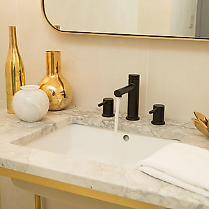 Moen Two Handle Widespread Contemporary Modern Matte Black Bathroom Sink Faucet with Drain Kit Perfect for Countertop and Wide Spread Bath Setup, T6193BL