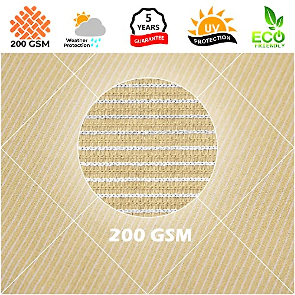 Royal Shade18' x 18' x 25.5' Beige Triangle Sun Shade Sail RTAPRT18 Canopy Awning Outdoor Patio Fabric Shelter Cloth Screen Awning - 95% UV Protection, 200GSM, We Make Custom Size