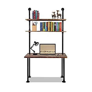LOKKHAN 79-inch Industrial Laptop Desk Solid Wood Computer Desk Wall Pipe Desk with Shelves Computer Table for Home Office (L:40 inch)