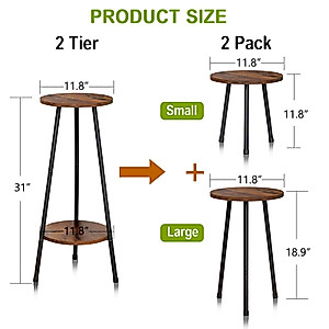 Peyulia 2 Tier Wooden Plant Stand, Adjustable Heavy Duty Plant Holder, Mid-Century Wooden Style Plant Shelf, Small Round Table for Indoor Outdoor Storage of Various Plants
