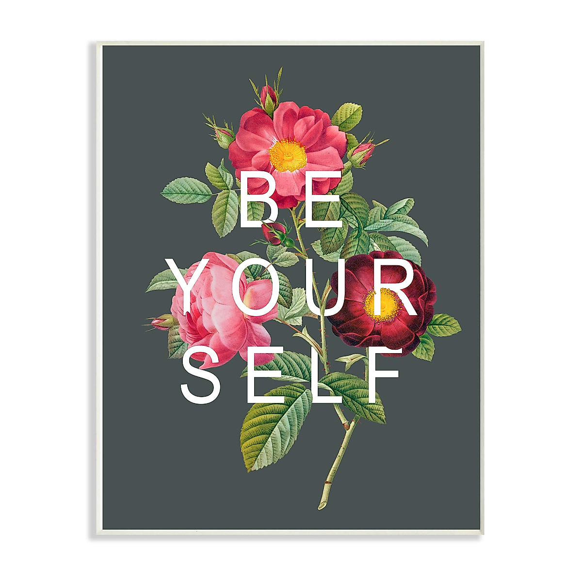 Stupell Industries Grey Be Your Self Typography Over Floral Wall Plaque, 10 x 15, Multi-Color