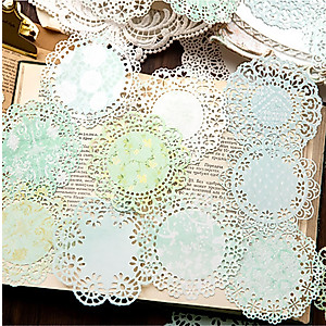 120 Pcs Lace Paper Decoupage Paper Round Lace Paper Lace Table Doilies for Aesthetic Journals Junk Journal Planners Vintage Journaling Supplies Crafts（A）
