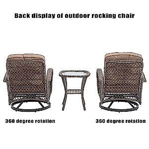 Rocking Chairs for Outside, Wicker Rocking Chairs Set of 2, Patio Rocking Chair with Rattan Table, Rocker Chair Outdoor with Comfortable Cushions, 360° Swivel Rocker Chairs for Yard, Porch, Balcony