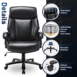 Big and Tall Office Chair 400lbs-Heavy Duty Executive Desk Chair with Extra Wide Seat, High Back Ergonomic Leather Computer Chair with Tilt Rock&Tension, Padded Armrests-Diamond Black