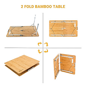 KingCamp Bamboo Folding Camping Table with Adjustable Height Aluminum Legs Heavy Duty 176 lbs Portable for Travel, Picnic, Beach, 6 People, 47.2'' 27.6'' 27.6", 47.2''x27.6'', 4-6 Person