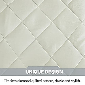 HIG 3 Piece Farmhouse Ruffled Skirt Bedspread Set King, Chic Ivory Diamond Stitched Coverlet with 30" Drop Dust Ruffle, French Country Bedding Collections for Bedroom Decor, Washed Microfiber (Elain)