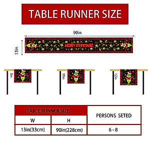 FARMNALL Linen Red Christmas Table Runner Merry Christmas Tablecloth Christmas Xmas Buffalo Plaid Check Winter Holiday Home Kitchen Dining Room 13x90 Inch