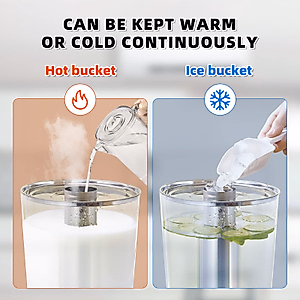 Cold and Hot Beverage Dispenser With Ice Container, 2.2 Gallon Stainless Steel Drink Dispensers Machine with Stand and Spigot for Hot Tea & Coffee, Cold Milk, Water, Juice, Beer