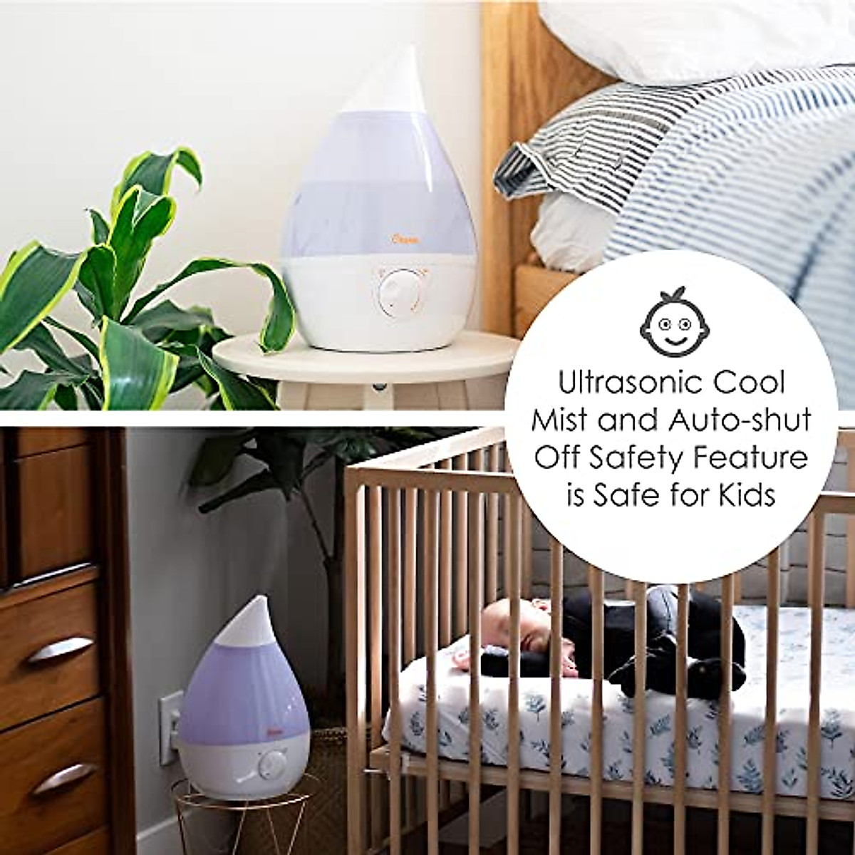 Crane Ultrasonic Cool Mist Humidifier for Bedroom, Baby Nursery, Kids Room, Plants, or Office, Large 1 Gallon Tank, Filter Optional, White