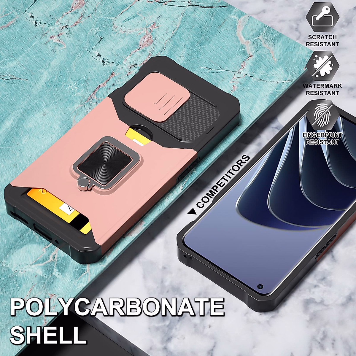 Lokyoo for OnePlus 10 Pro Case with Camera Cover & Kickstand, Slide Lens Cover + Built-in 360° Rotate Ring Stand, Armor Style, Impact-Resistant, Full Protect for OnePlus 10 Pro-Rose Gold