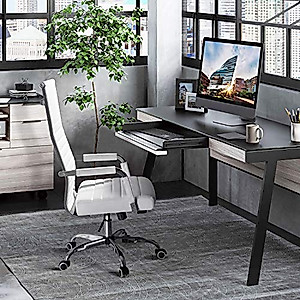 Tuoze Office Chair High Back Leather Desk Chair Modern Executive Ribbed Chairs Height Adjustable Conference Task Chair with Arms (White)