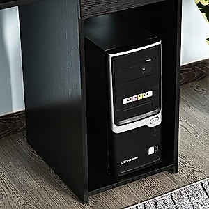 HOMCOM Computer Desk with Sliding Keyboard & Storage Shelves, Cabinet and Drawer, Home Office Gaming Table Workstation, Black Wood Grain