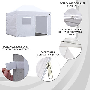 Eurmax USA Full Zippered Walls for 10 x 15 Easy Pop Up Canopy Tent,Enclosure Sidewall Kit with Roller Up Mesh Window and Door 4 Walls ONLY,NOT Including Frame and Top（Black）