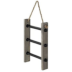 MyGift 3-Tiered Hanging Bathroom Towel Ladder Rack Industrial Pipe and Grey Wood Wall Mounted Hand Towels Holder Storage and Drying Hanger