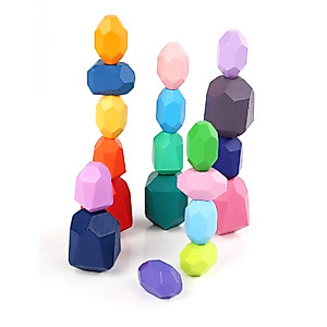 Heamuy Stacking Building Balancing Game Colored Pine Wood Stone Stacking Educational Puzzle Toys for KidsHeamuy Toddlers Preschool Learning Supplies