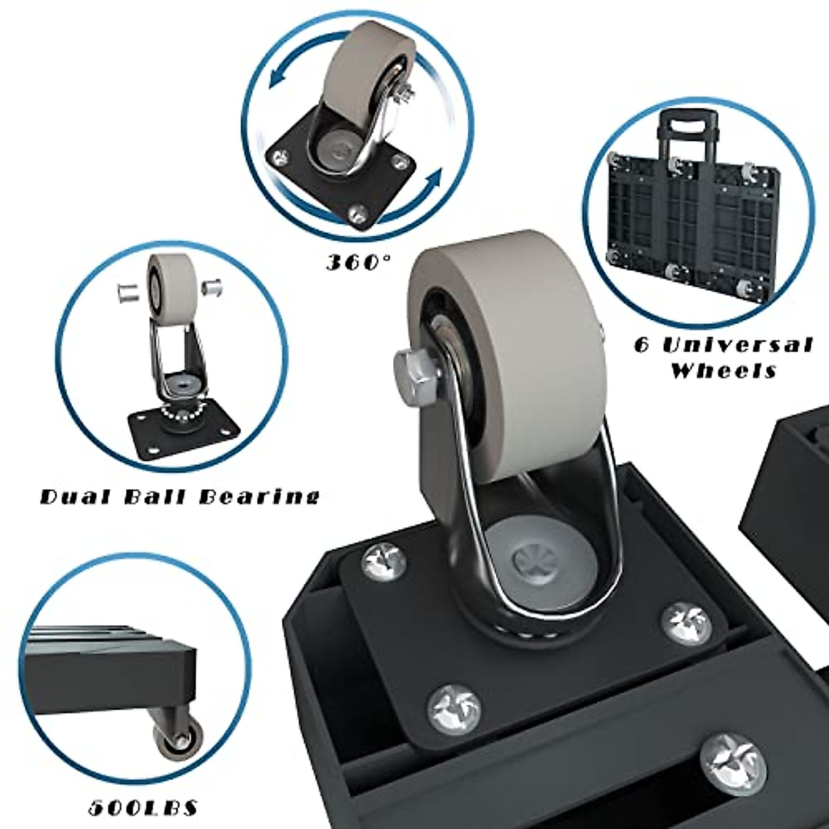 Antetek Folding Hand Truck, 500 lbs Capacity Heavy Duty Luggage Cart, Foldable Hand Cart with 6 Wheels & 2 Ropes, Compact Utility Dolly Platform Cart for Luggage, Personal, Travel, Moving, Office