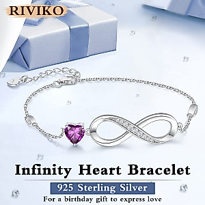 RIVIKO Infinity Love Heart Symbol Charm Bracelet for Women 925 Sterling Silver Adjustable Birthday Valentine’s Day Christmas Jewelry Gift for Mom Women Wife Her Friends